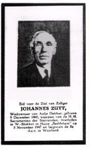 Stamboom Familie Zutt - Generatie IX - IXa - Jan Zutt en Aafje Dekker